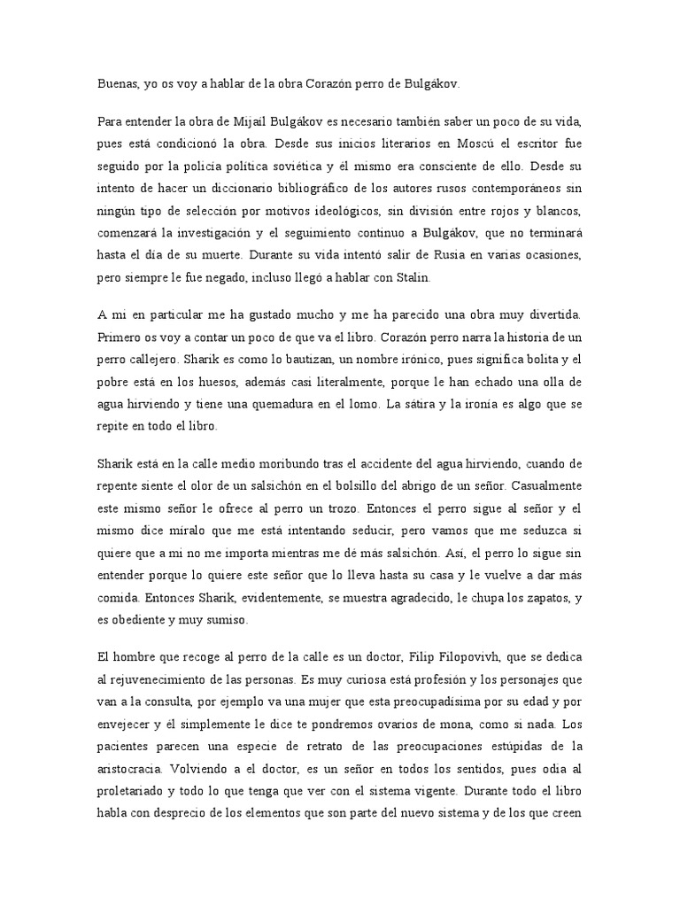 Corazón de Perro Es Una Obra de Mijaíl Bulgákov | PDF