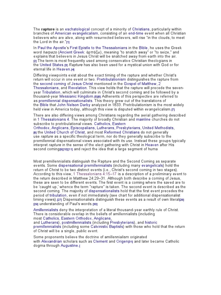 Rapture Define | PDF | Rapture | Premillennialism