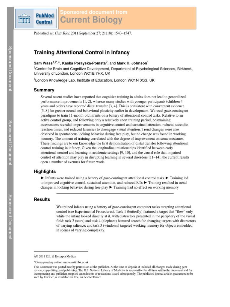 Current Biology: Training Attentional Control in Infancy | PDF ...
