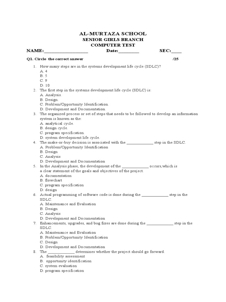 SDLC (MCQS) (2020) | PDF | Algorithms | Computer Program