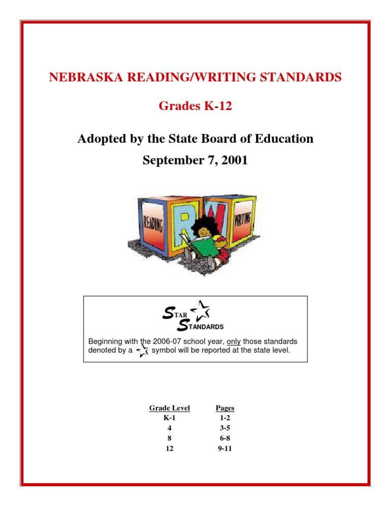 Nebraska Reading/Writing Standards Grades K-12: Adopted by The State ...