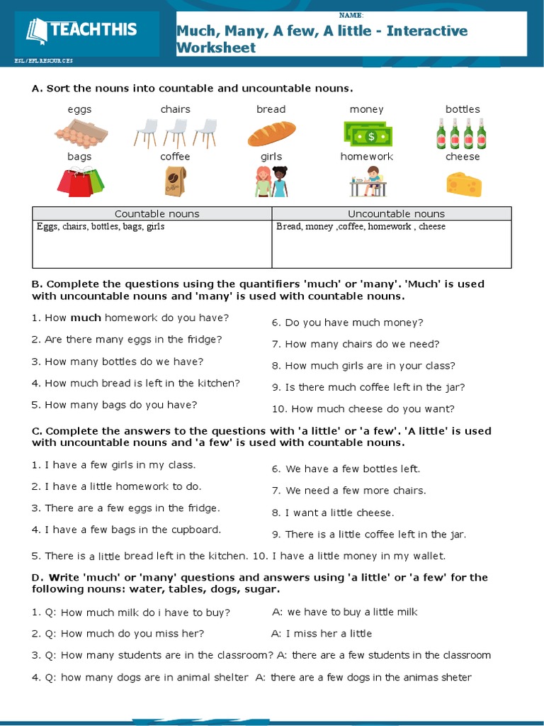 Quantifiers Worksheet for ESL Learners | PDF | Language Arts & Discipline