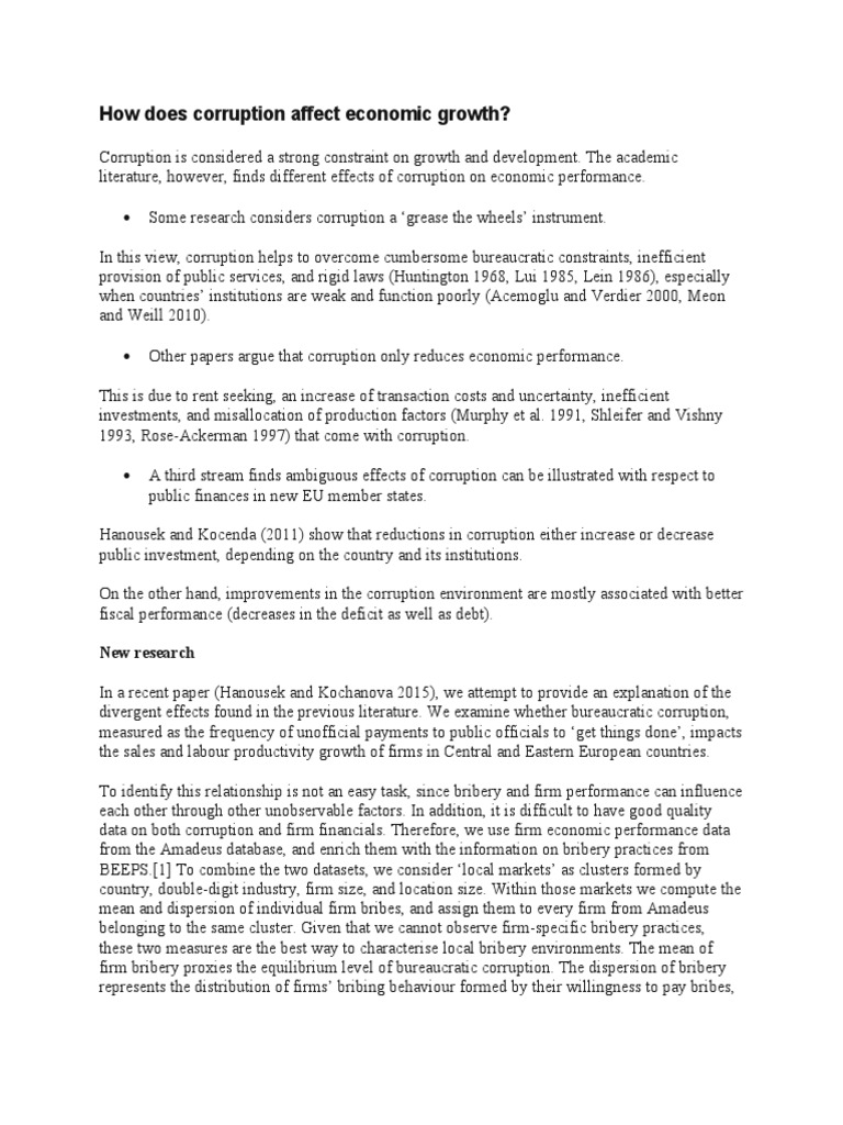 How Does Corruption Affect Economic Growth?: New Research | PDF ...