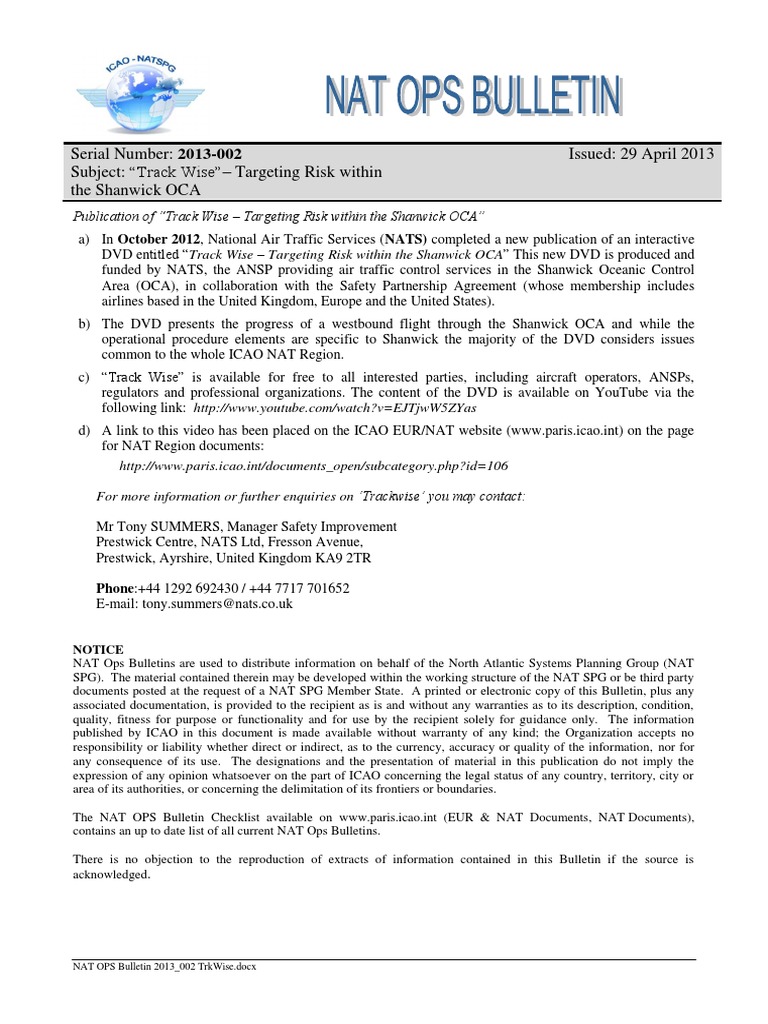 NAT OPS Bulletin Track Wise | PDF | Aviation | Business