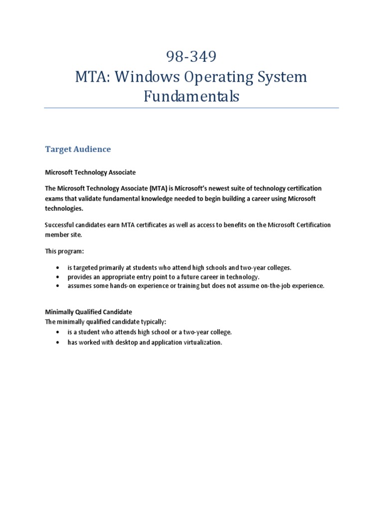 98-349 MTA: Windows Operating System Fundamentals: Target Audience ...