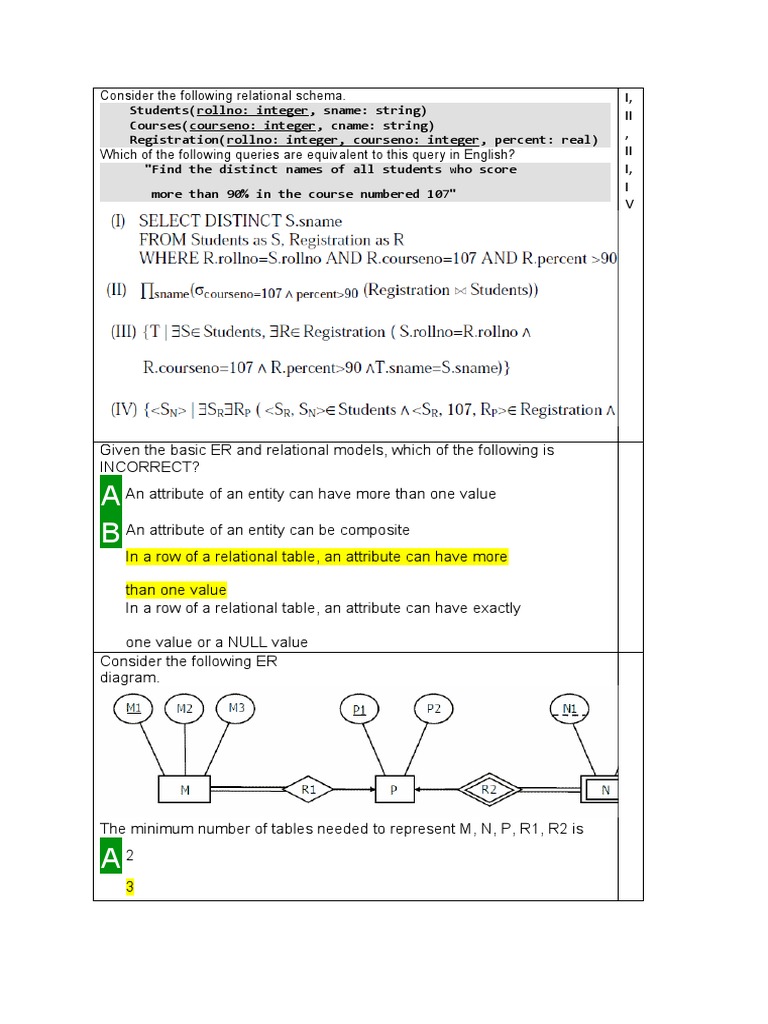 Dbms Placement Ques | PDF | Relational Model | Relational Database