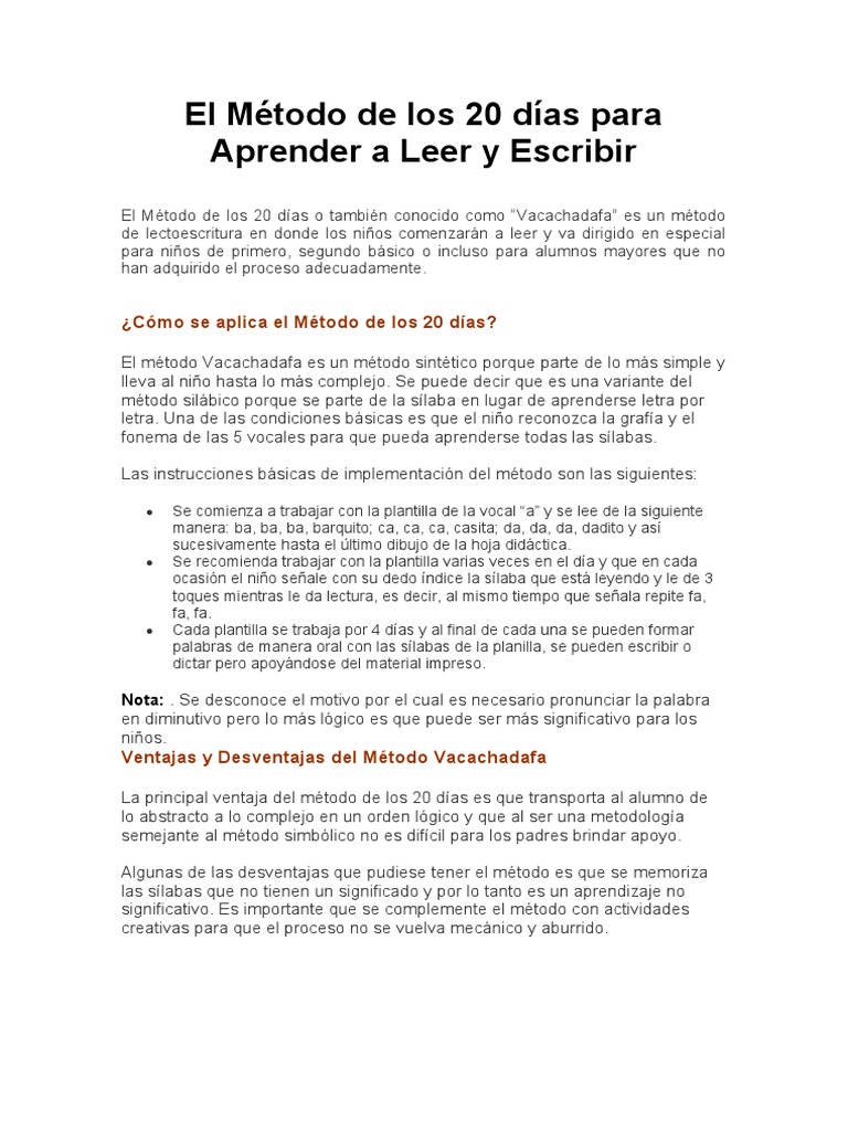 El Método de Los 20 Días para Aprender A Leer y Escribir | PDF | Sílaba ...