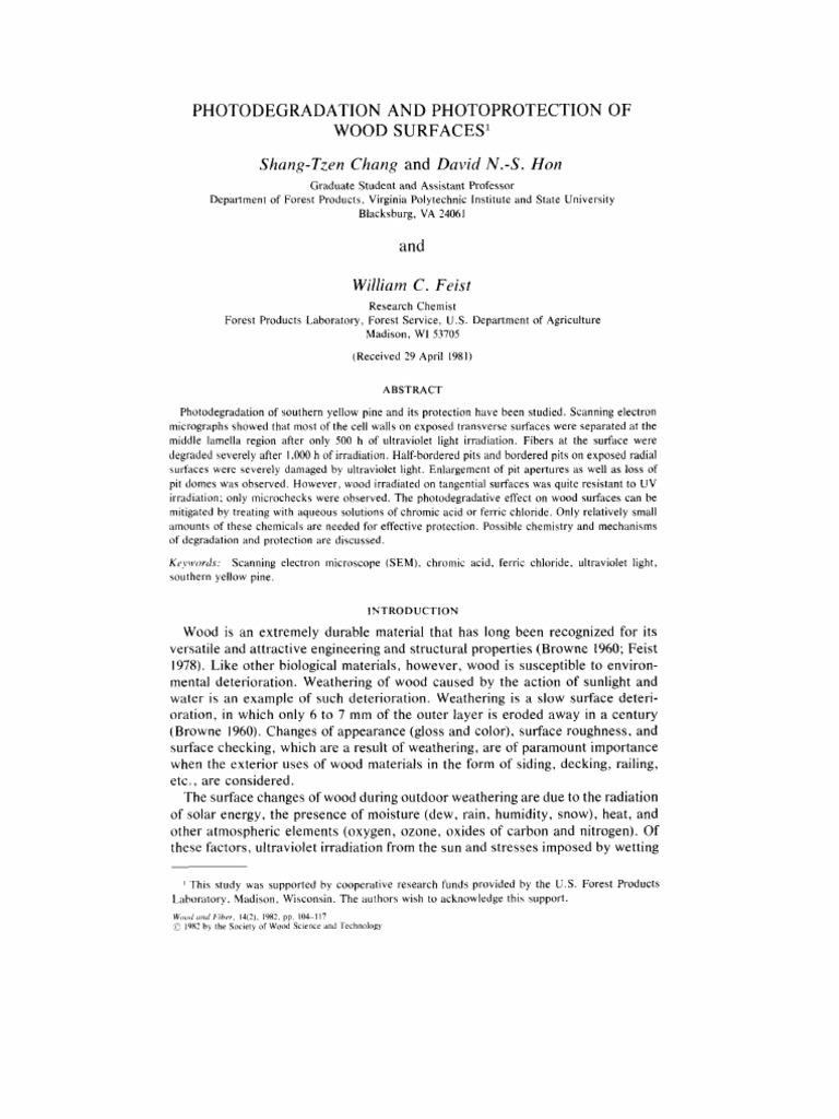 Photodegradation and Photoprotection of Wood Surface | PDF | Weathering ...