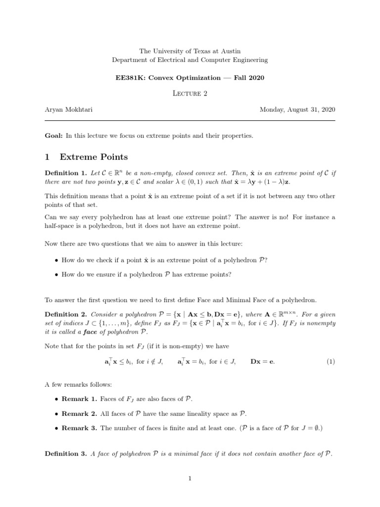 1 Extreme Points | PDF | Matrix (Mathematics) | Linear Algebra