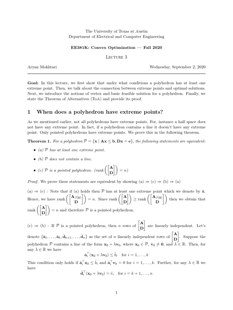 1 When Does A Polyhedron Have Extreme Points?: J ( X) J ( X) | PDF ...