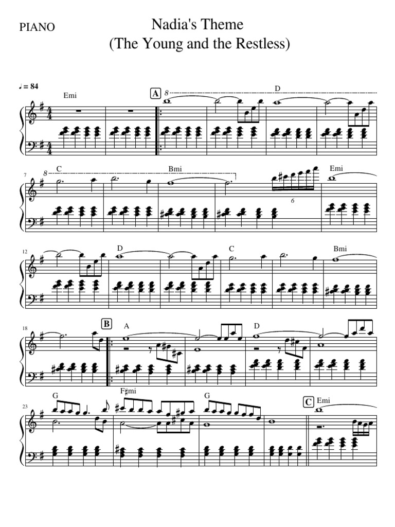 Nadia's Theme (The Young and The Restless) : Piano | PDF | Songs Written