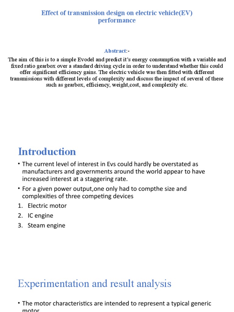 Effect of Transmission Design On Electric Vehicle (EV) Performance | PDF
