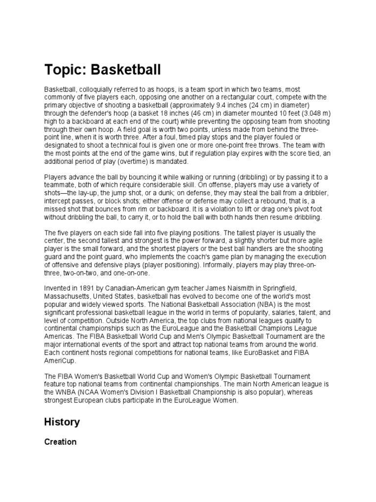 Topic: Basketball: History | PDF | Teams | Athletic Sports