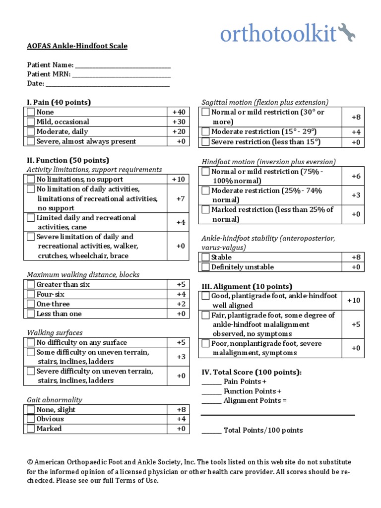 AOFAS Ankle Hindfoot Scale.d5404138 | PDF | Anatomical Terms Of Motion ...
