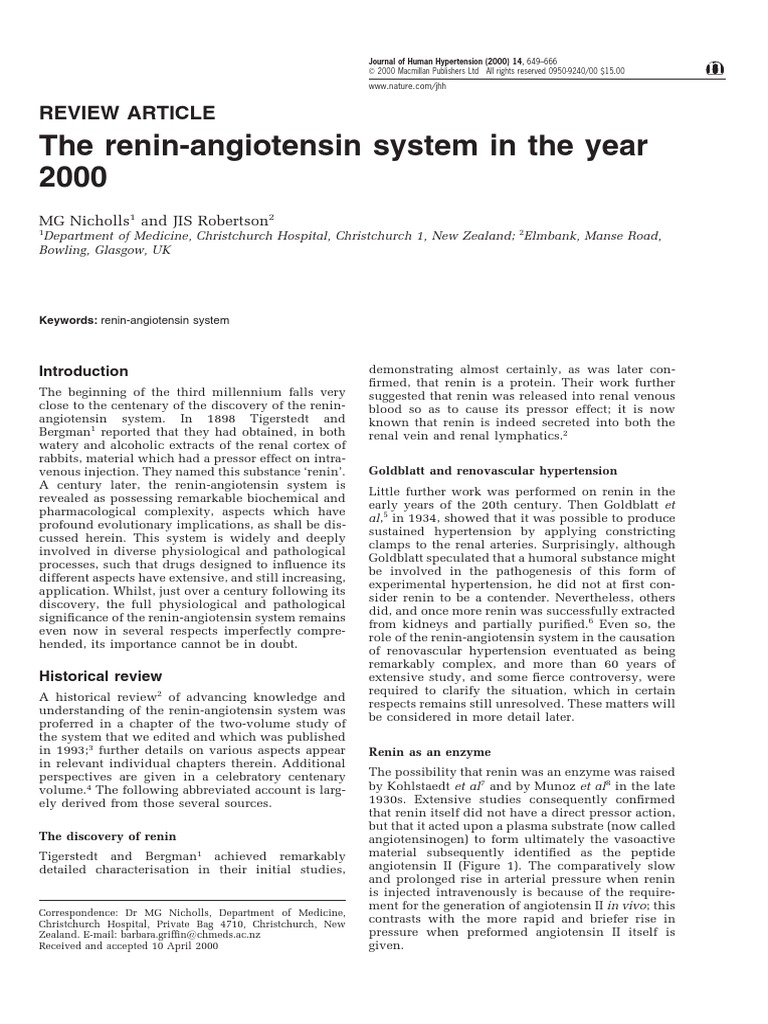 Renin-Angiotensin System Review 2000 | PDF | Angiotensin | Hypertension