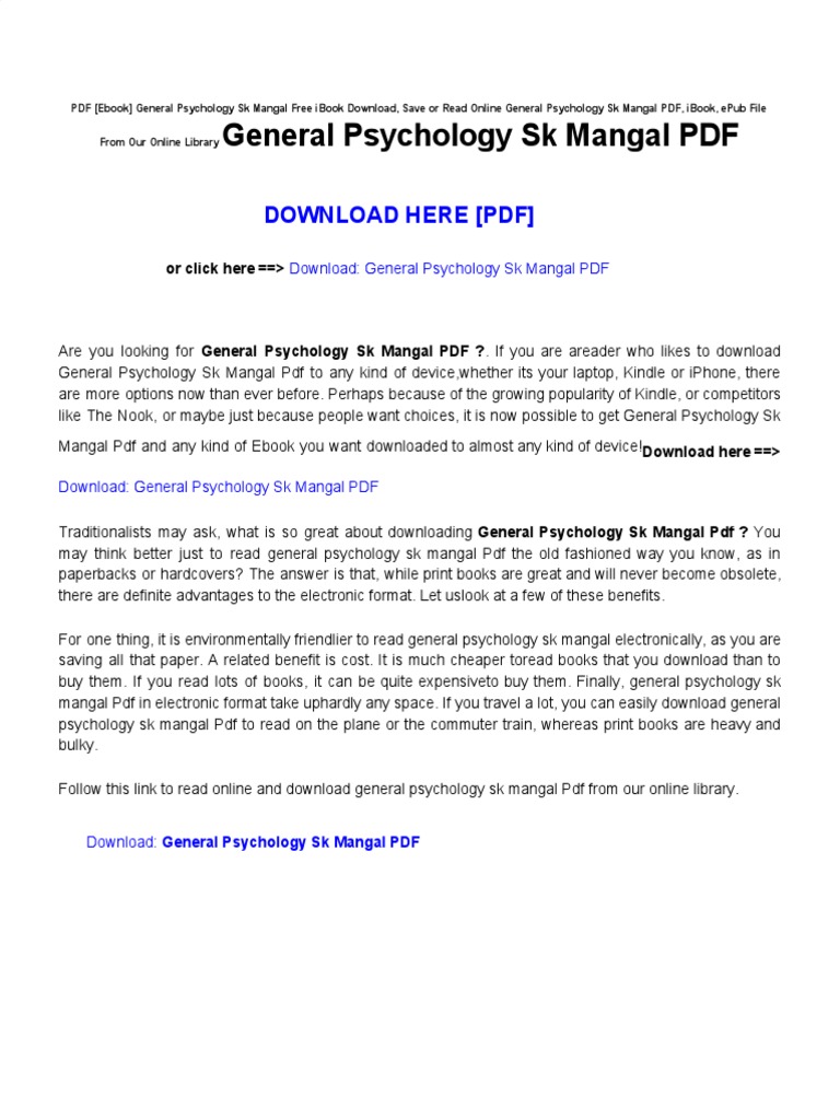 General Psychology SK Mangal PDF | Download Free PDF | E Books ...