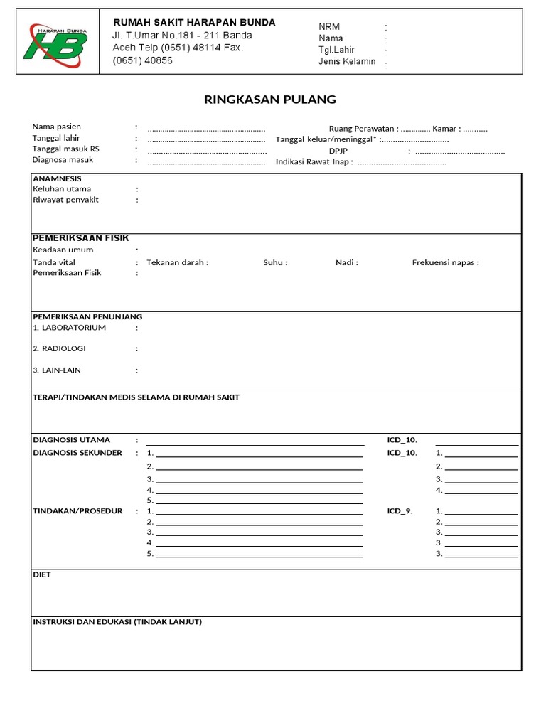 Form Ringkasan Pulang | PDF