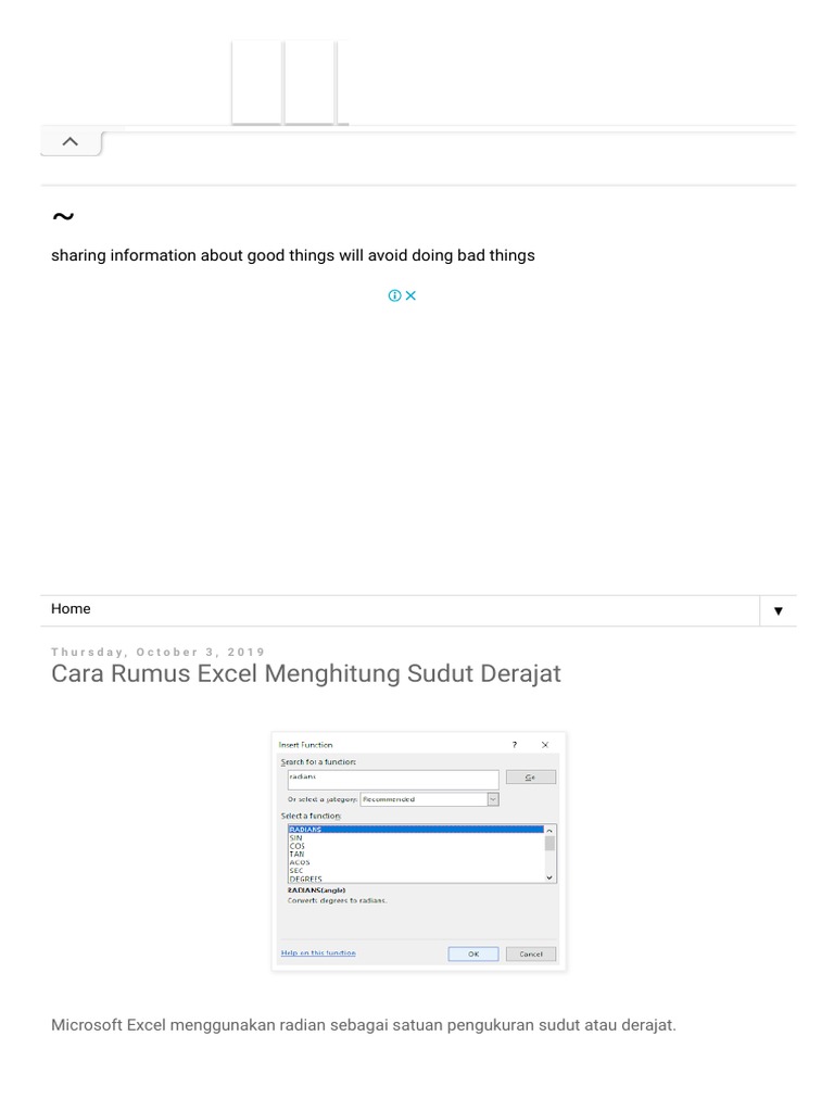 Cara Rumus Excel Menghitung Sudut Derajat | PDF