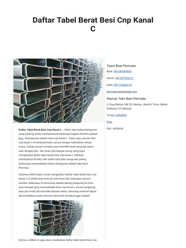 DAFTAR TABEL BERAT BESI CNP KANAL C | PDF