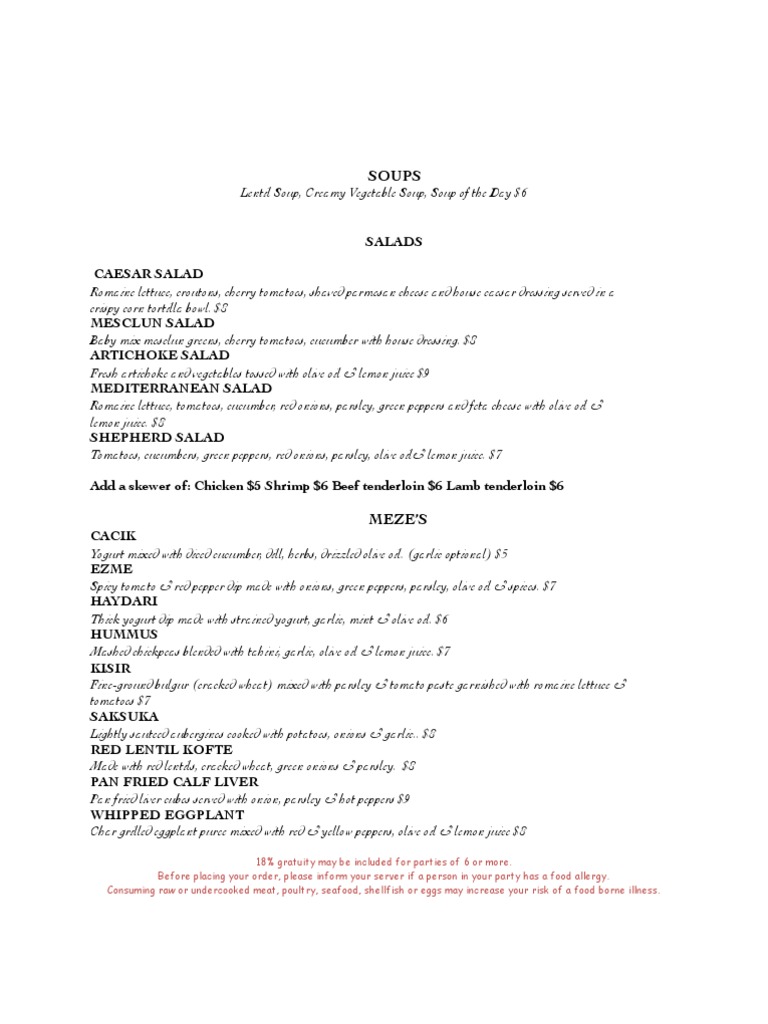 Bosphorus Menu | PDF | Kebab | Salad