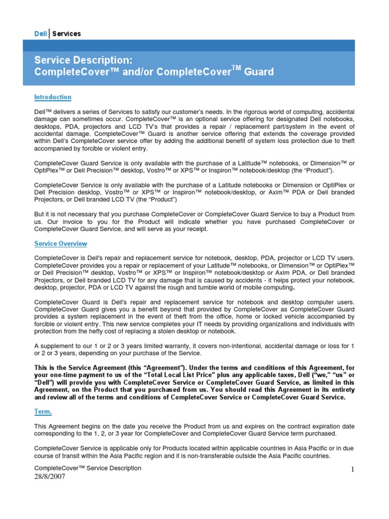 Service Description: Completecover™ And/Or Completecover Guard | PDF