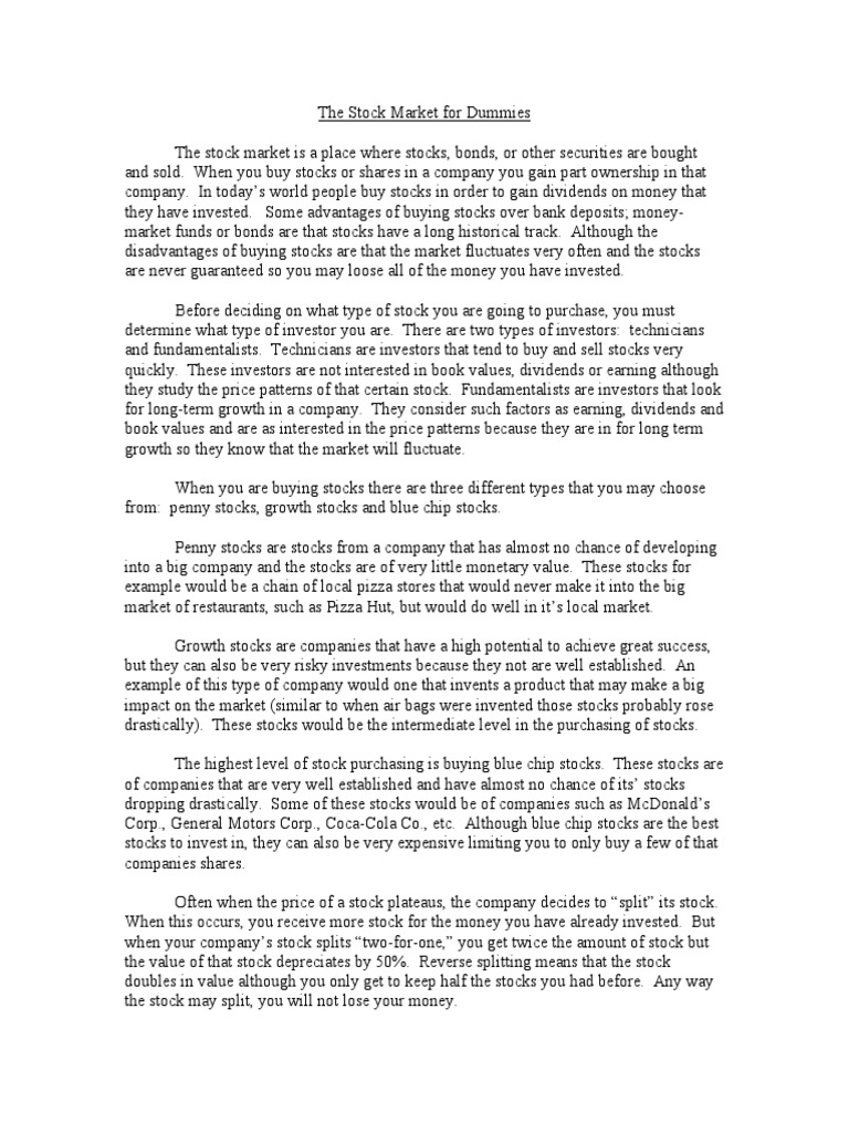 The Stock Market For Dummies PDF | PDF | Stocks | Investor