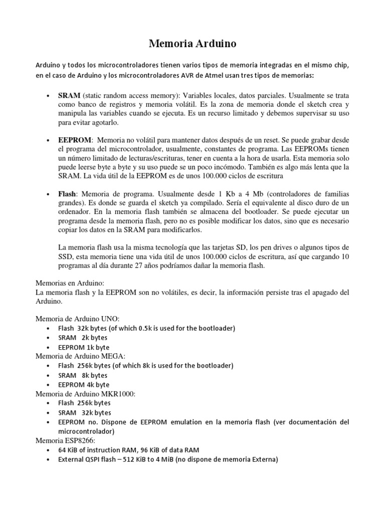 Memoria Arduino Pdf Almacenamiento De Datos De La Computadora Arduino