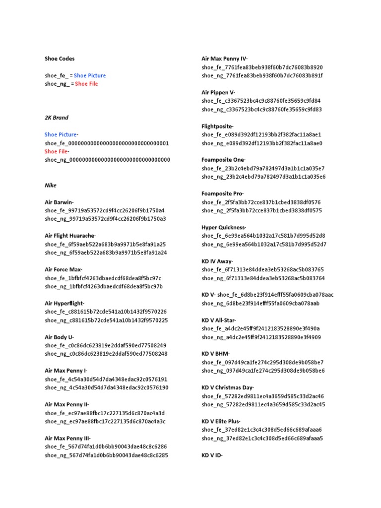 Nike Basketball Shoe Codes | PDF | Nike | Kobe Bryant