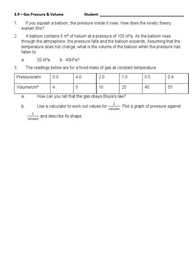 3.9 - Gas Pressure & Volume Student | PDF | Teaching Methods ...