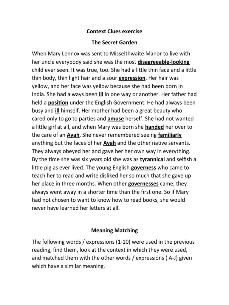 Context Clues Exercise 1 | PDF