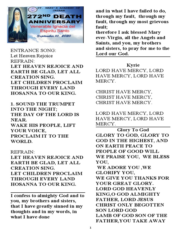 Mass Readings and Songs | PDF | Lord's Prayer | Glory (Religion)