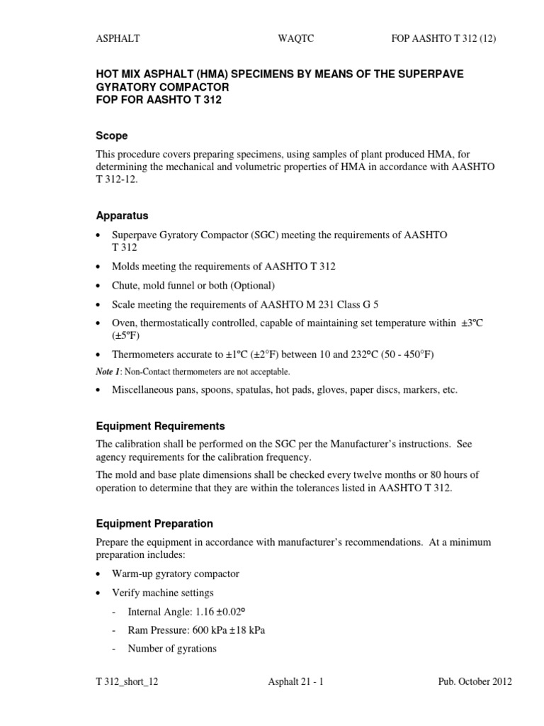 Aashto T 312 2012 | PDF | Mechanical Engineering | Materials