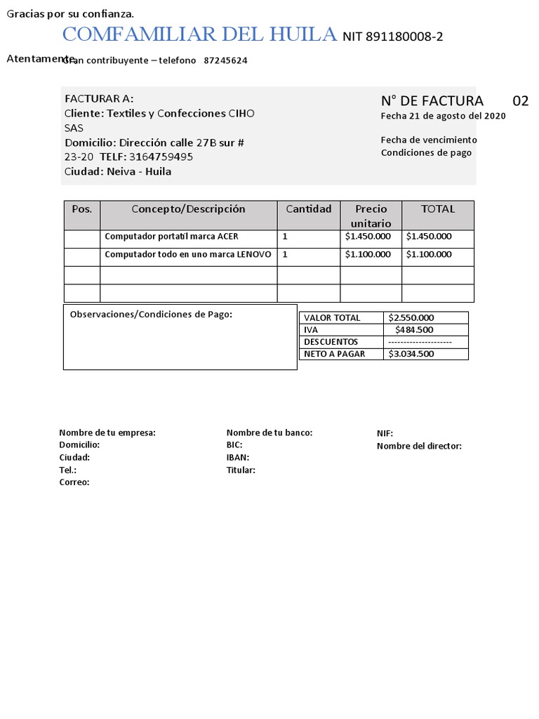 Plantilla de Factura Word | PDF