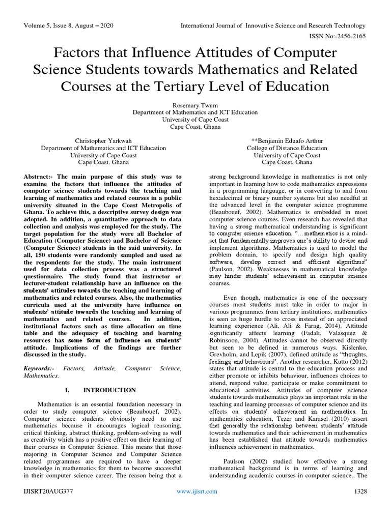 Factors That Influence Attitudes of Computer Science Students Towards ...