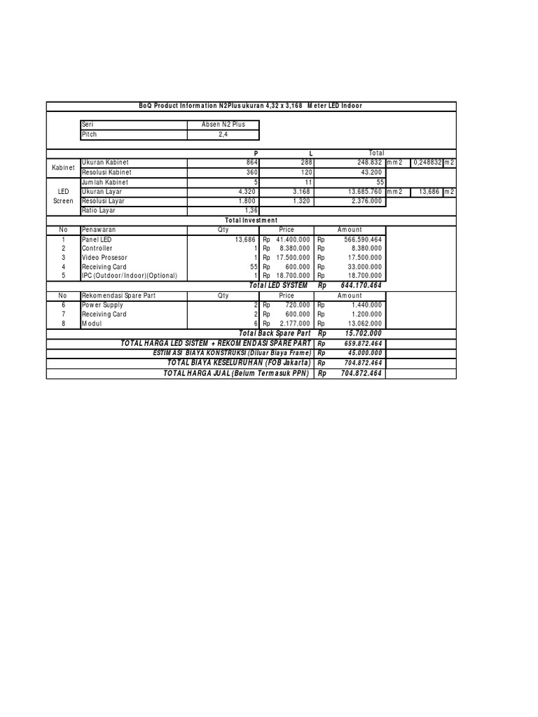 Harga LED Indoor N2 Plus Ukuran 4x3 M | PDF