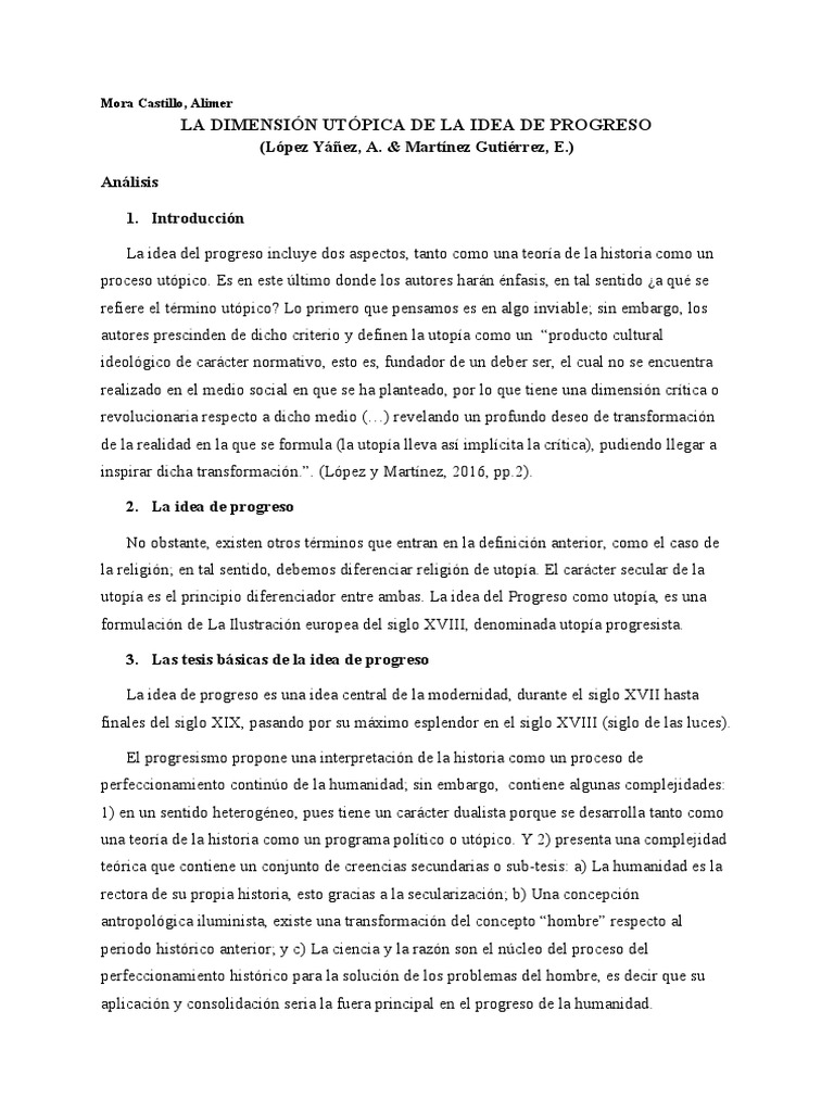 La dimensión utópica de la idea de progreso: Análisis de sus elementos constitutivos y evolución ...