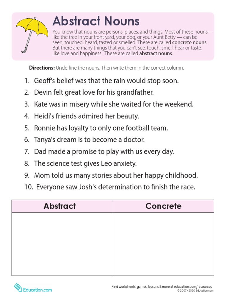 Abstract Nouns Worksheet 3 PDF | PDF