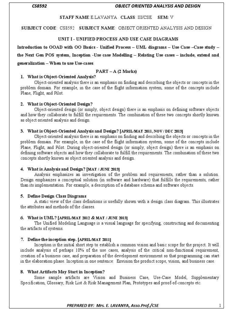 Unit 1 Ooad 2020 | PDF | Use Case | Systems Theory