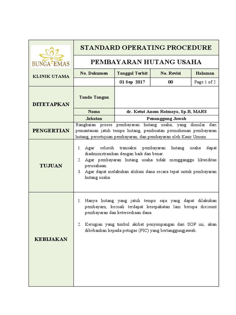SOP Pembayaran Hutang Usaha | PDF
