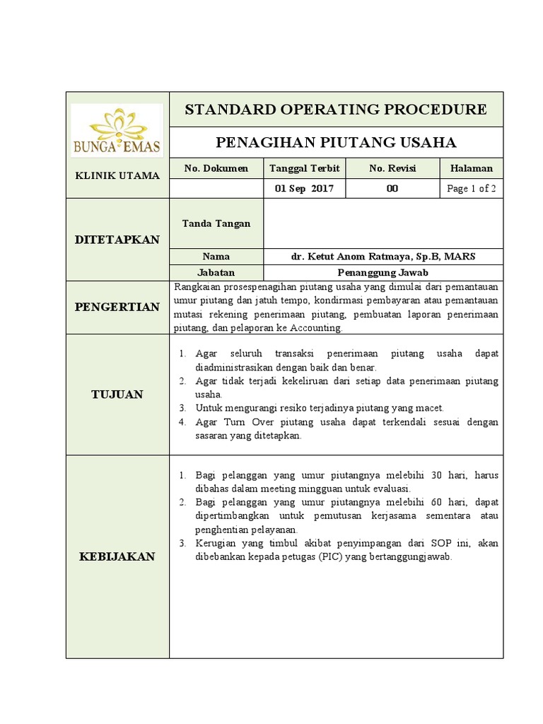 SOP Penagihan Piutang | PDF