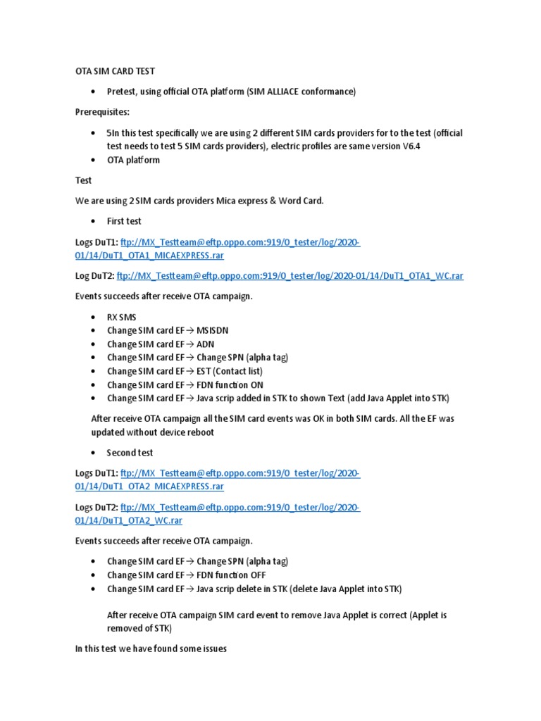 Ota Sim Card Test | PDF | Computing Platforms | Computer Architecture