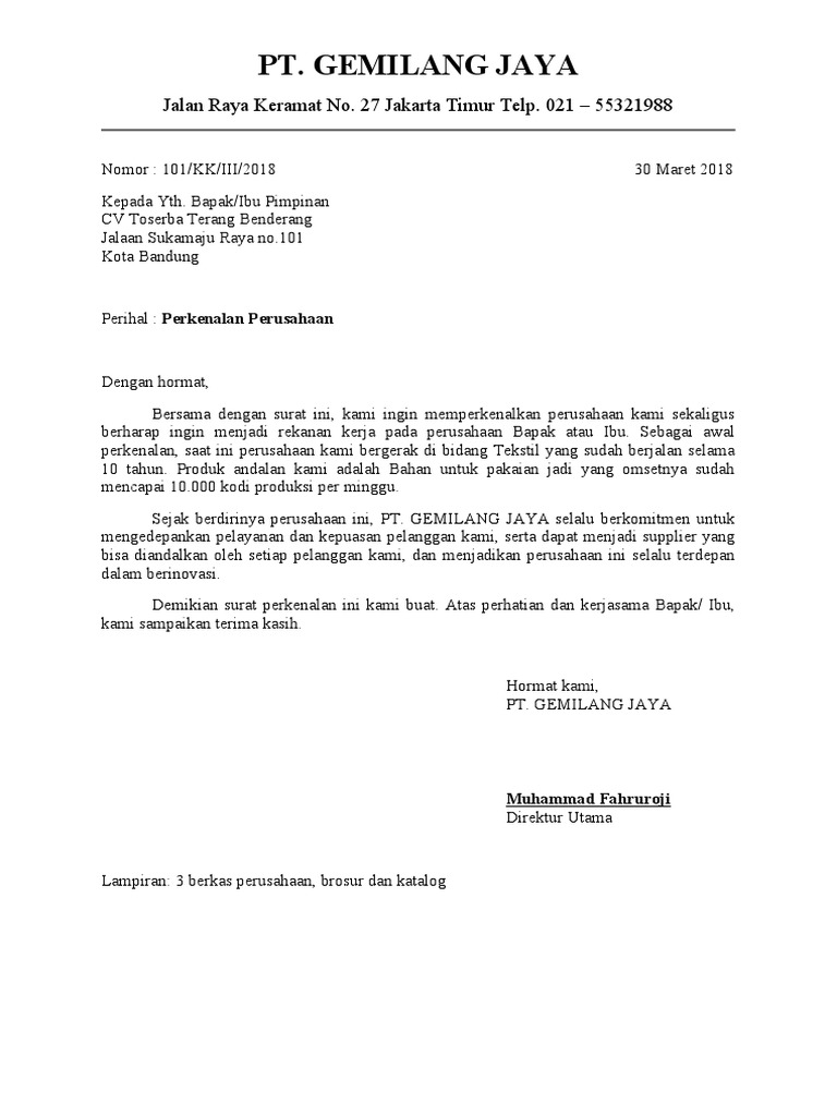 Surat Perkenalan Perusahaan | PDF