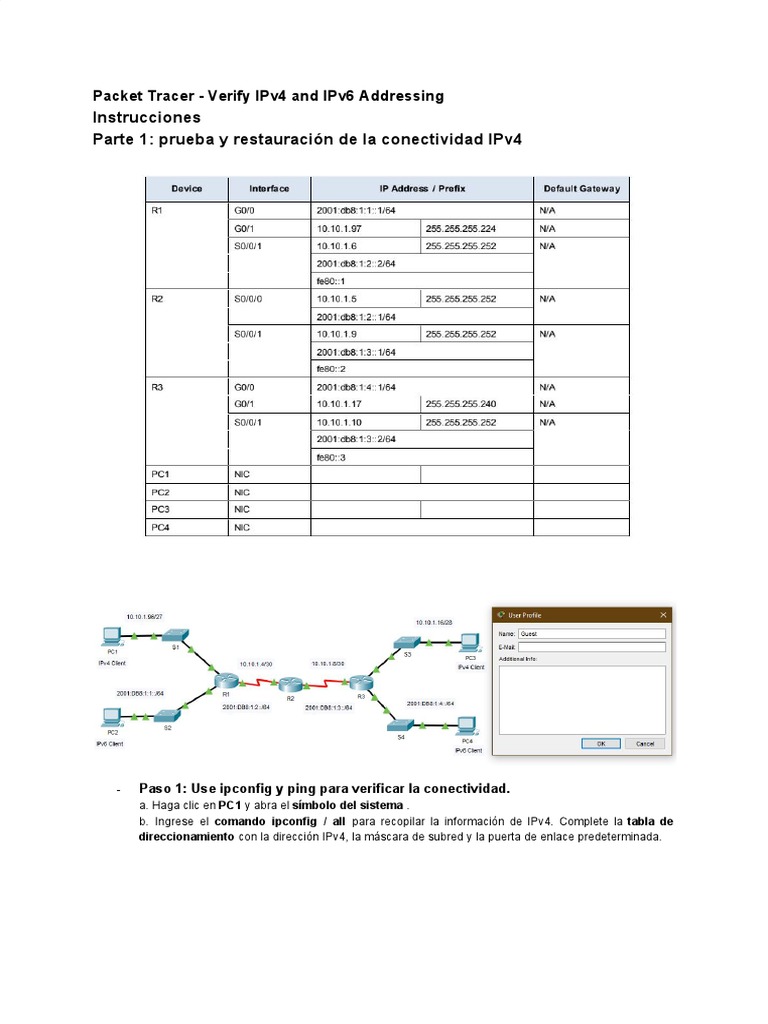 13.2.7 Packet Tracer - Verify IPv4 and IPv6 Addressing | PDF | Dirección IP | Enrutador ...