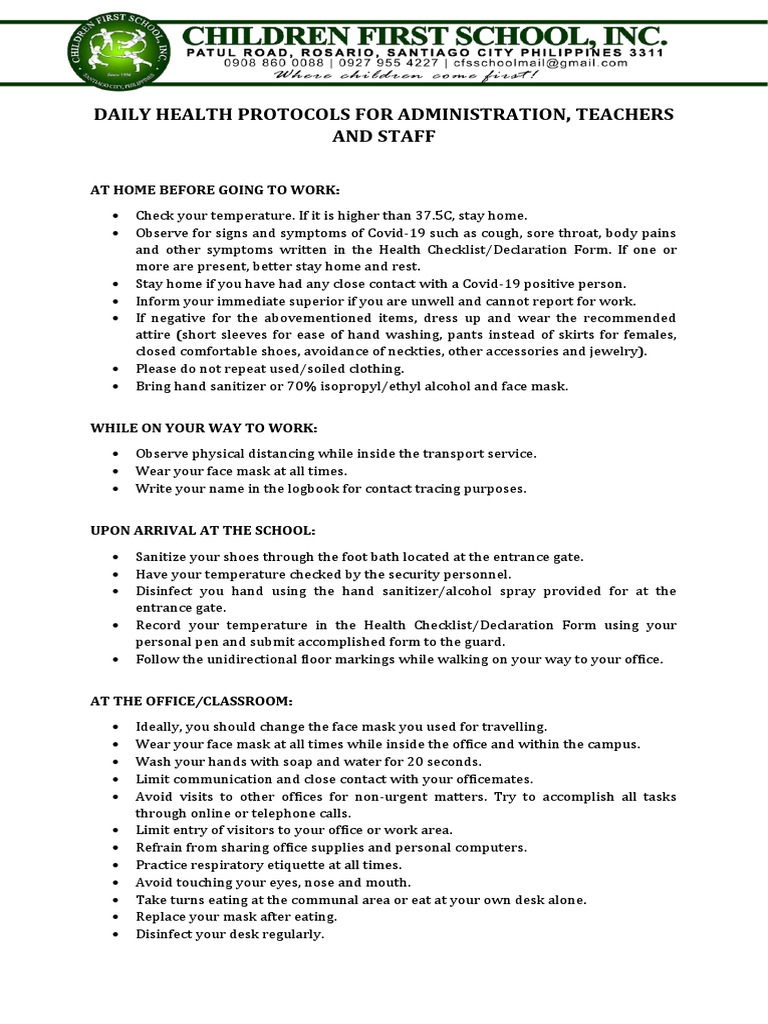 Daily Health Protocols For Administration | PDF | Medicine | Medical ...