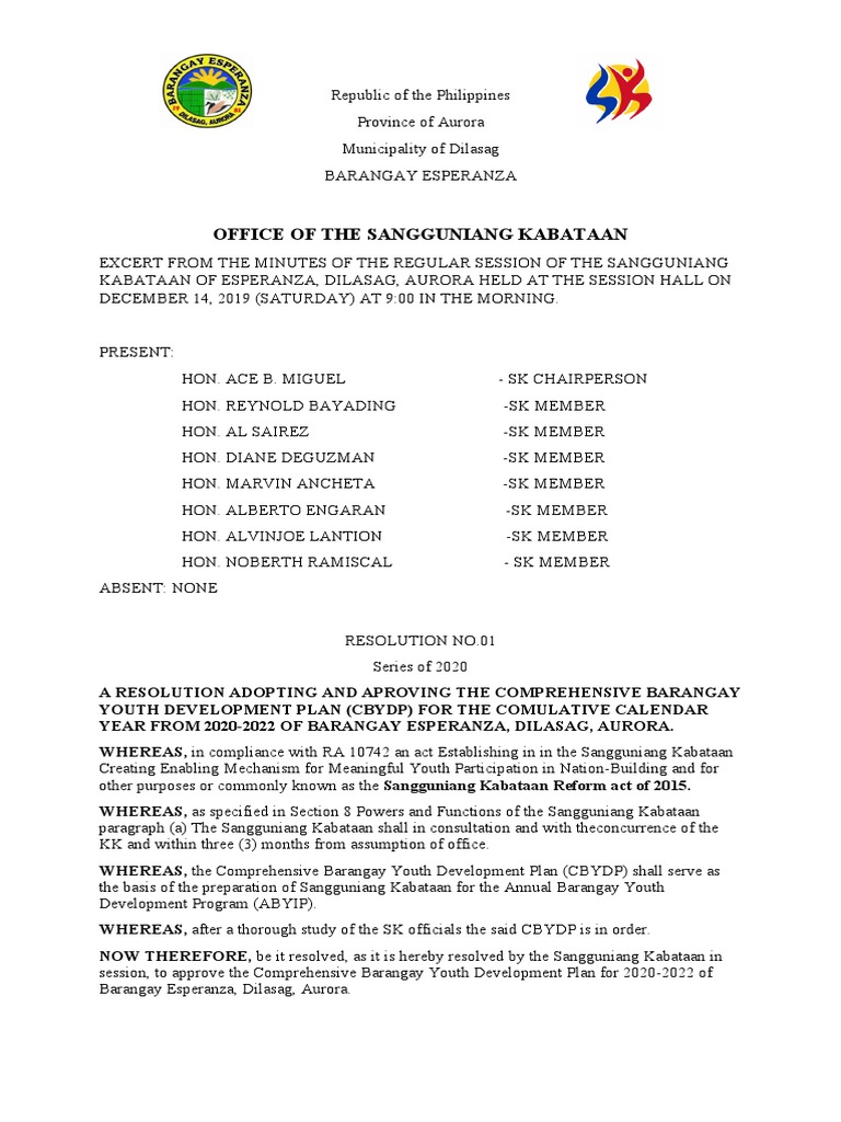 SK Resolution for Youth Development Plan | PDF | Government Information ...