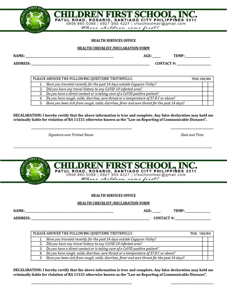 Please Answer The Following Questions Truthfully. 2.: Tick Yes/No | PDF ...