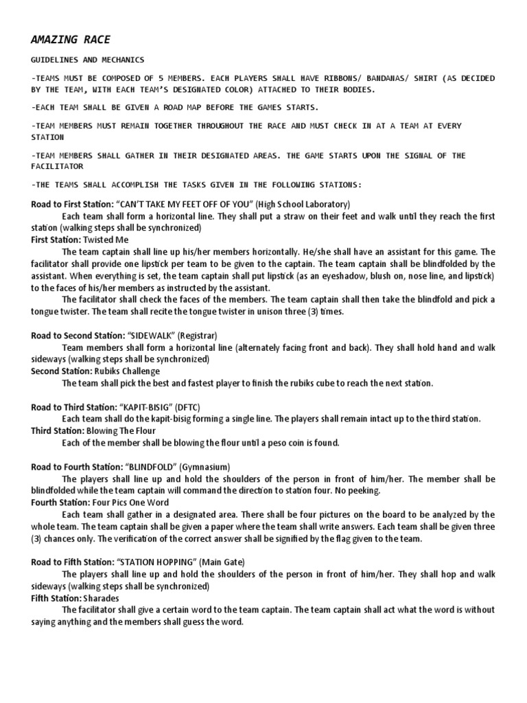 Amazing Race: Guidelines and Mechanics | Download Free PDF | Leisure