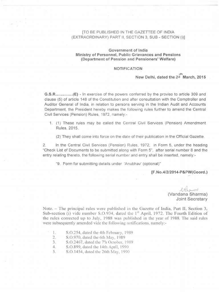 Amendment Pension Rules March2015 | PDF | Government Of India ...