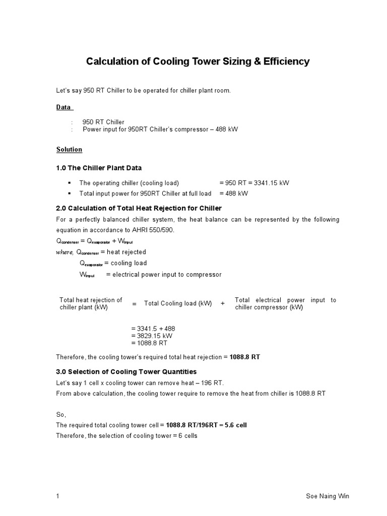 Calculation of Cooling Tower Sizing and Efficiency | PDF | Home ...
