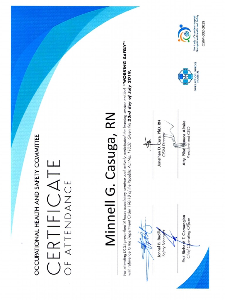 OSH Certificate-OLLH | PDF